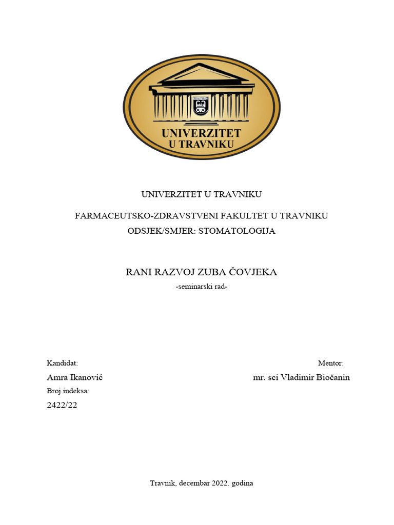 Rani Razvoj Zuba Čovjeka - Amra Ikanović | PDF