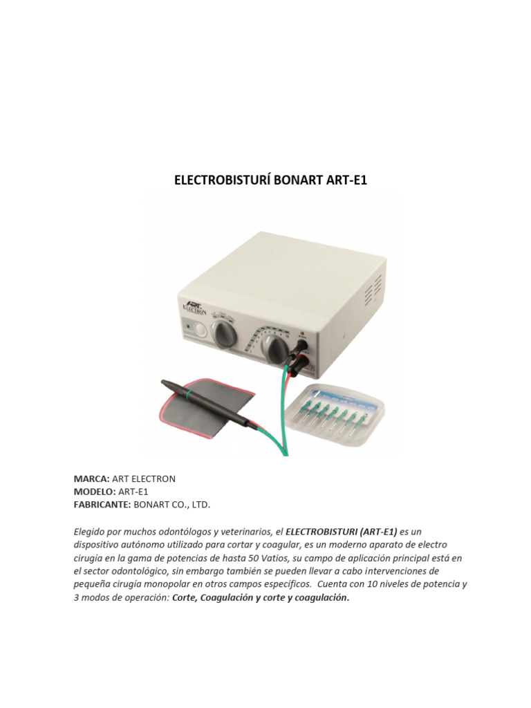 Electrobisturí Bonart ART-E1 para Odontología | PDF | Odontología | Diente