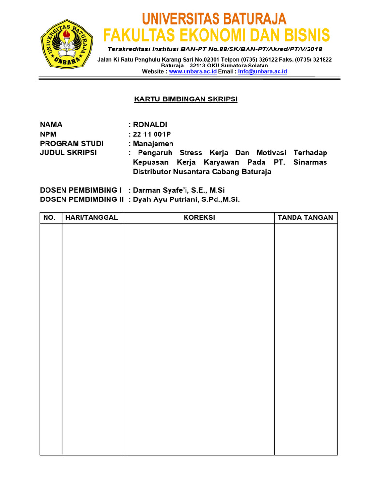 Kartu Bimbingan RONALDI | PDF