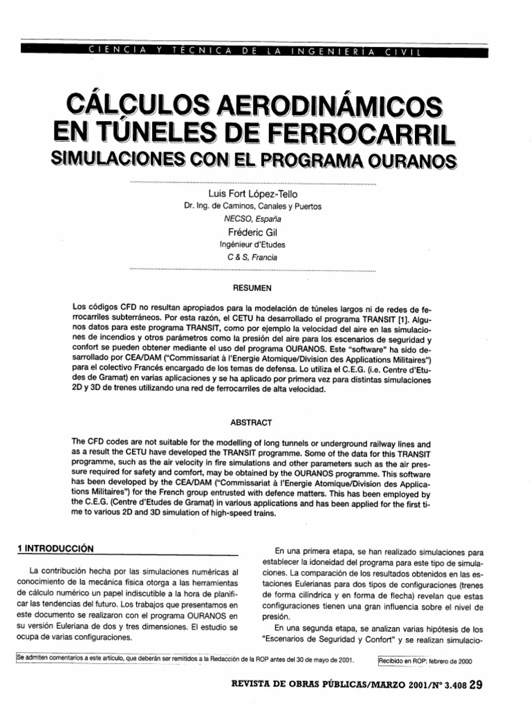 CALCULOS AERODINAMICOS EN TUNELES FFCC | PDF