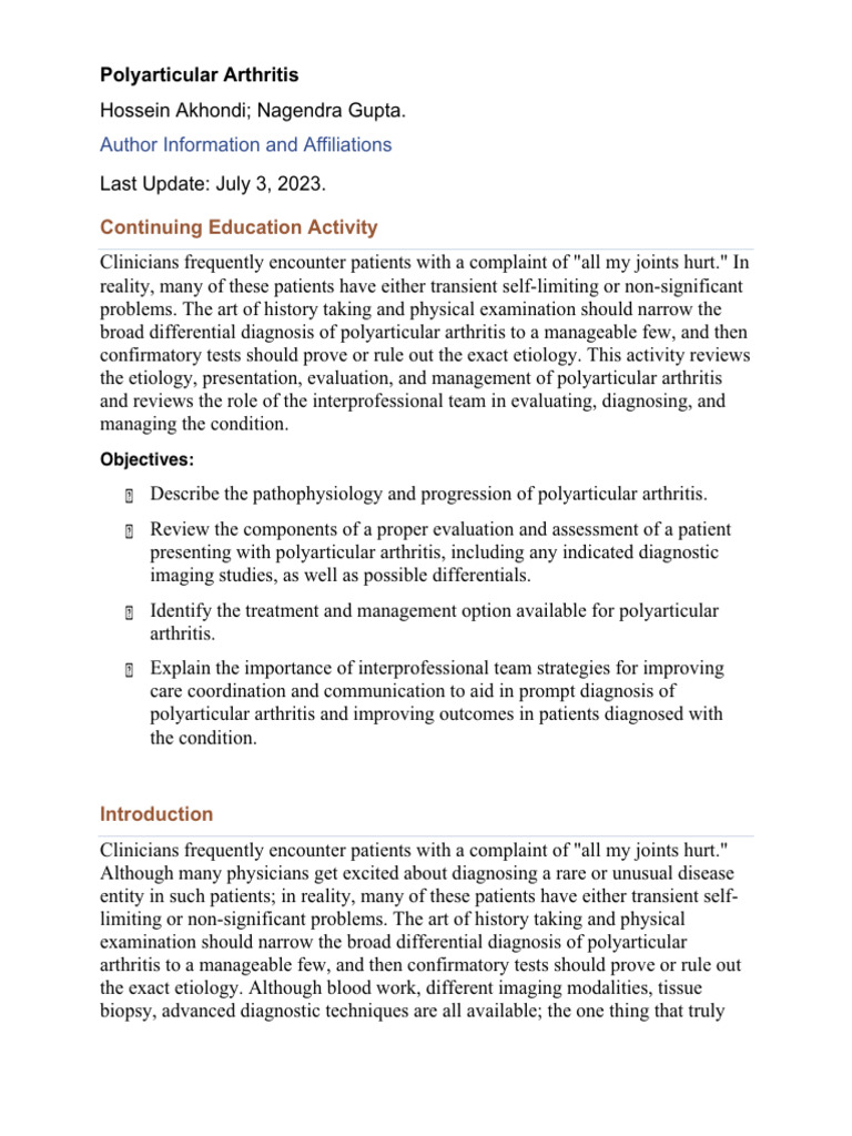 Polyarticular Arthritis | PDF