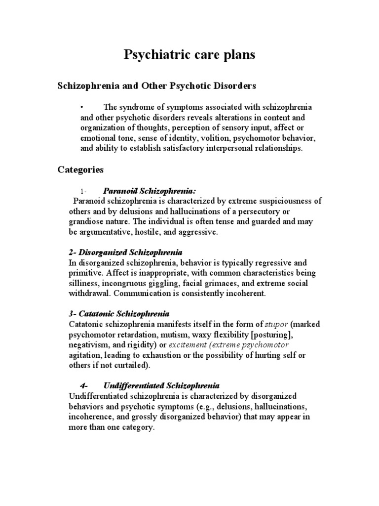 Psychiatric Care Plans | PDF | Delusion | Hallucination
