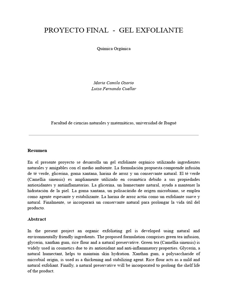 Proyecto Final - Gel Exfoliante | PDF | Glicerol | Antioxidante