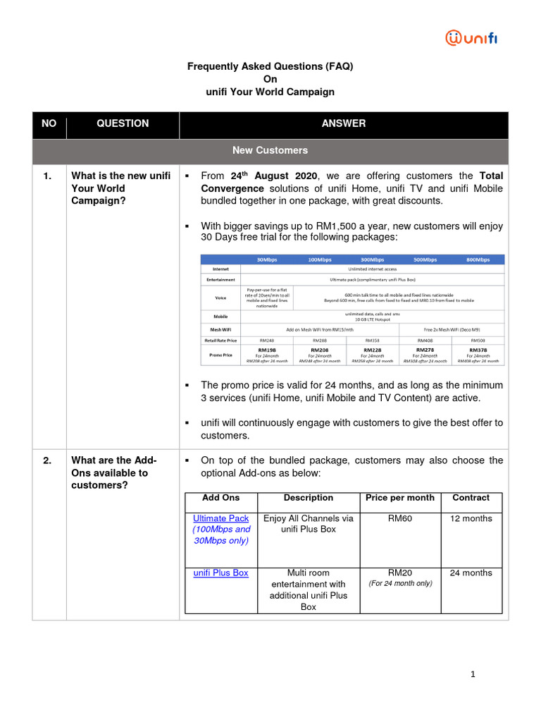 FAQ Unifi Your World Campaign v2.0 | PDF | Subscription Business Model ...