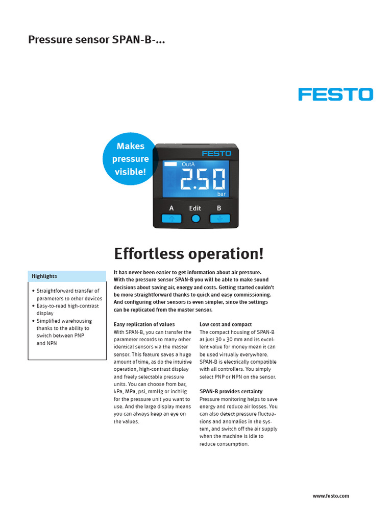 Festo SPAN-B Pressure Sensor Manual | PDF | Bipolar Junction Transistor ...
