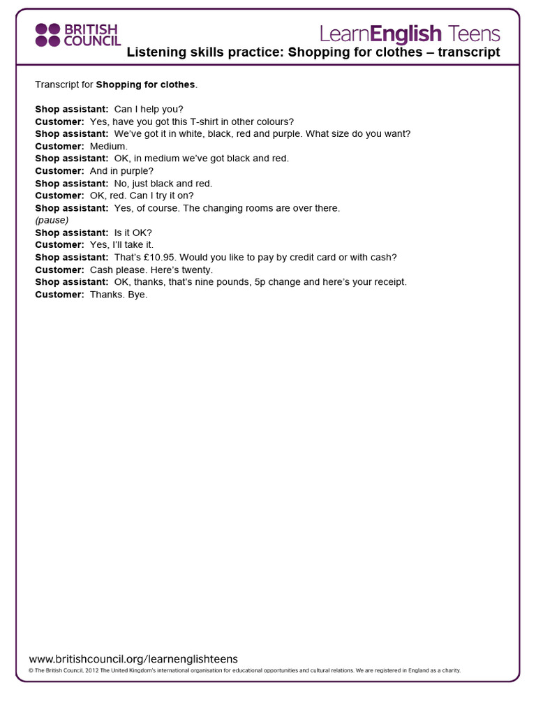 Shopping For Clothes - Transcript 4 | PDF | Self-Improvement