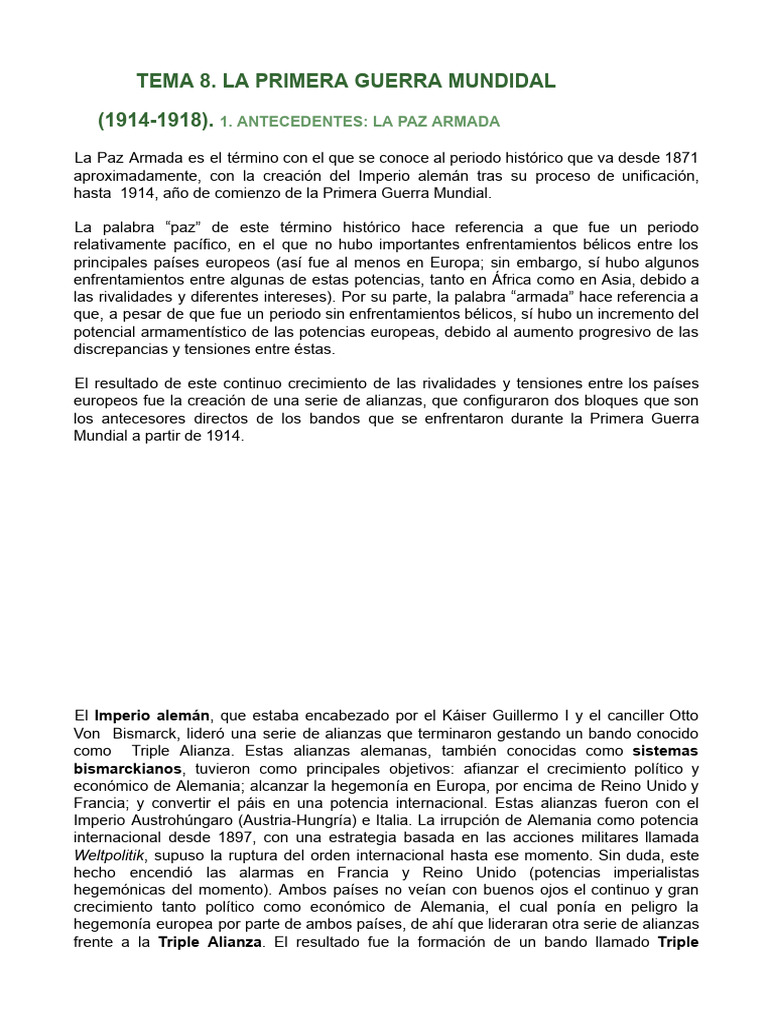 Causas y contexto de la Primera Guerra Mundial | PDF | Primera Guerra ...