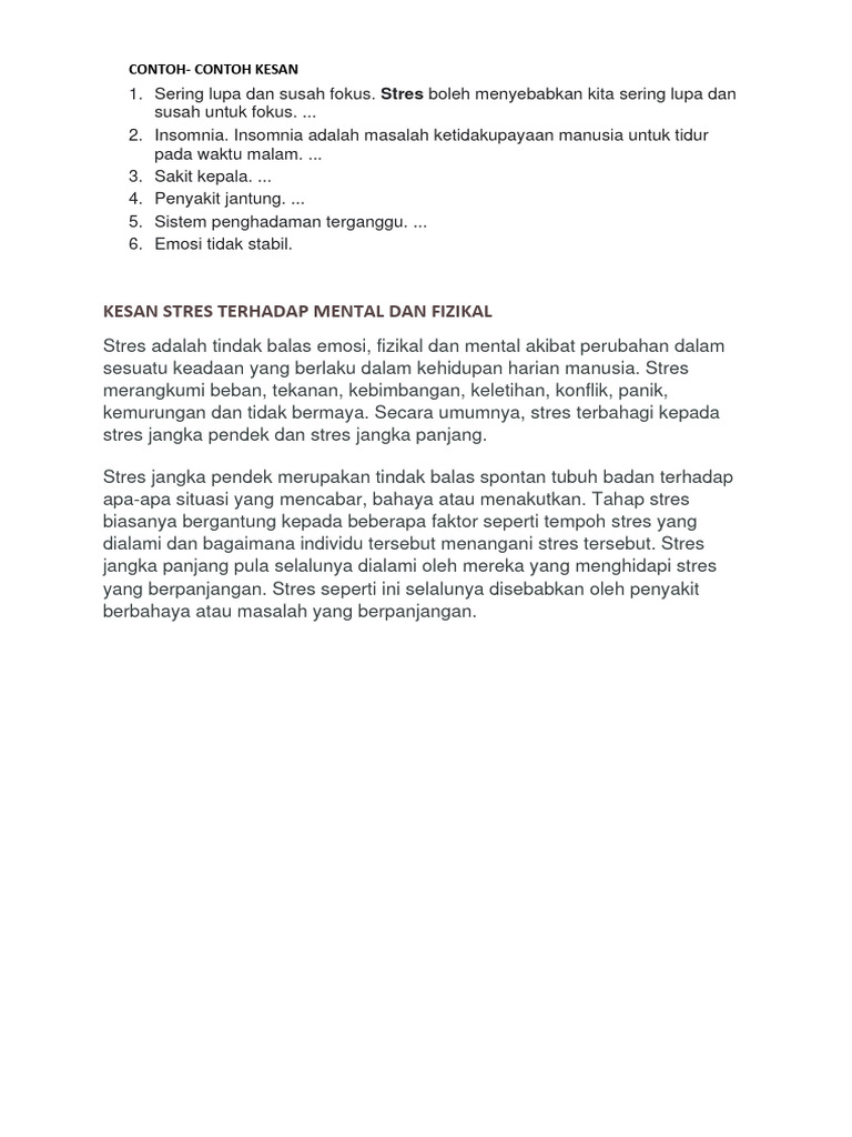 Kesan Stres Terhadap Kesihatan Mental | PDF