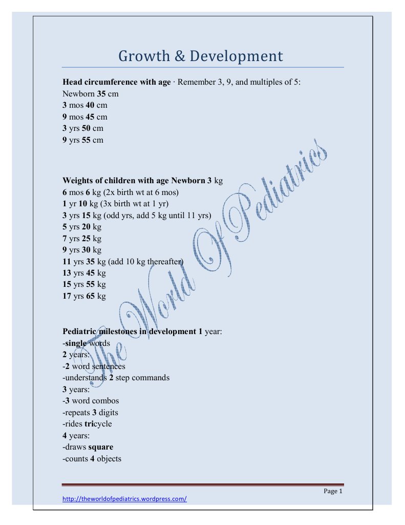 Pediatrics Mnemonics | PDF | Congenital Disorder | Medicine