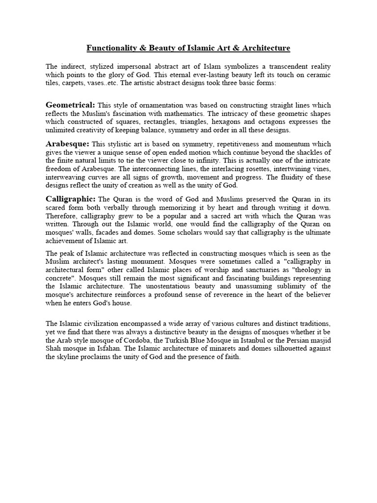 Functionality & Beauty of Islamic Art & Architecture | PDF | Mosque | Quran