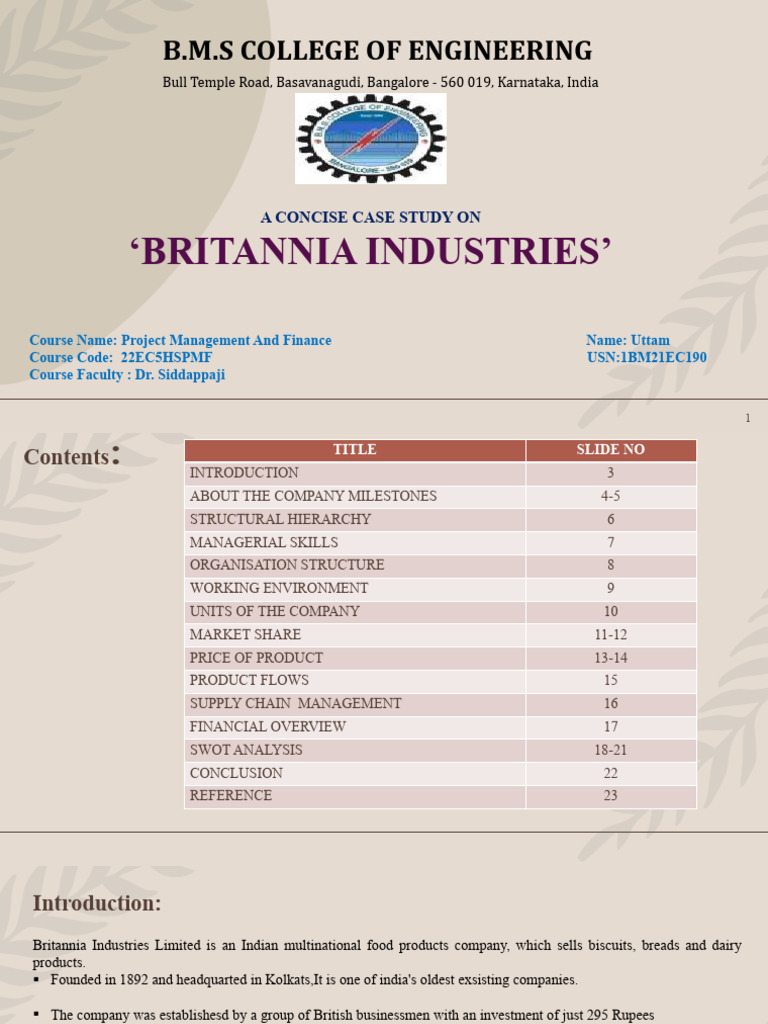 B.M.S College of Engineering: Britannia Industries' | PDF | Credit Risk | Risk