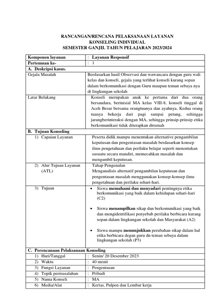 UAS PPA Rancangan Konseling Individual | PDF