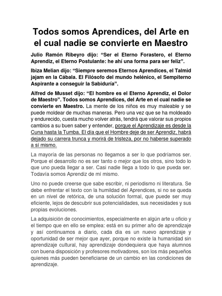Todos Somos Aprendices, Del Arte en El Cual Nadie Se Convierte en ...