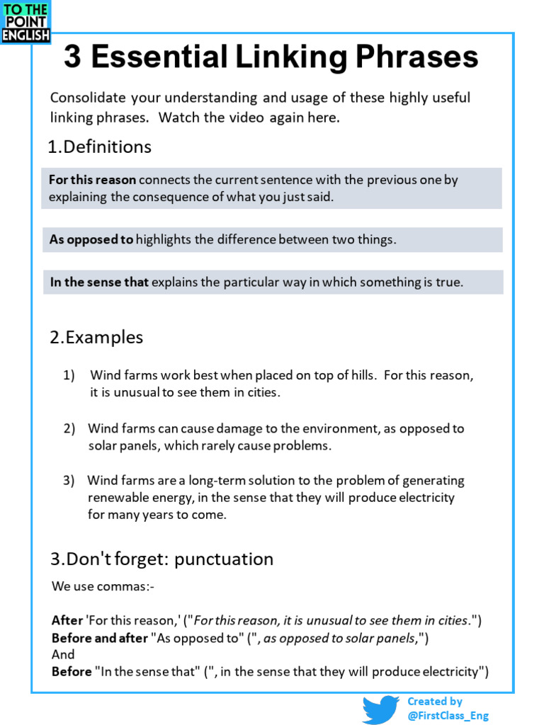 3 Essential Linking Phrases | PDF | Reason | Renewable Resources