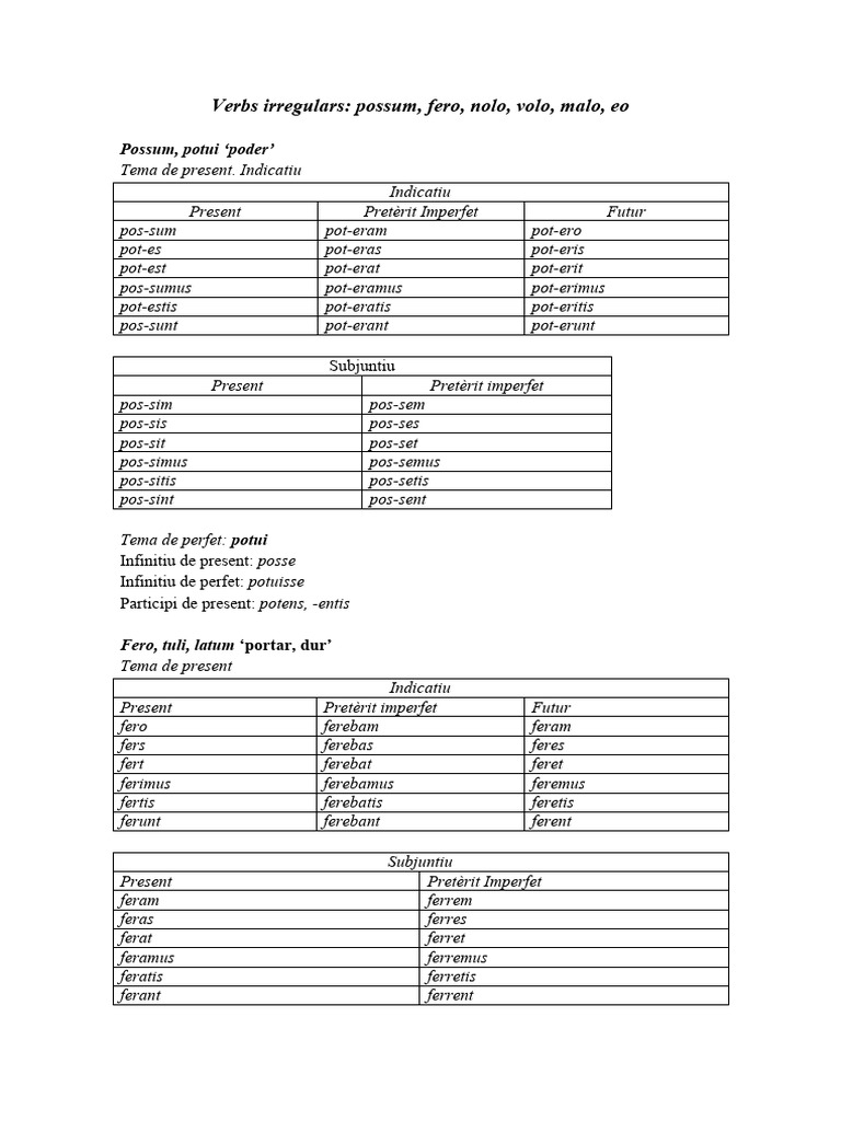 Irregular Latin Verbs Overview | PDF