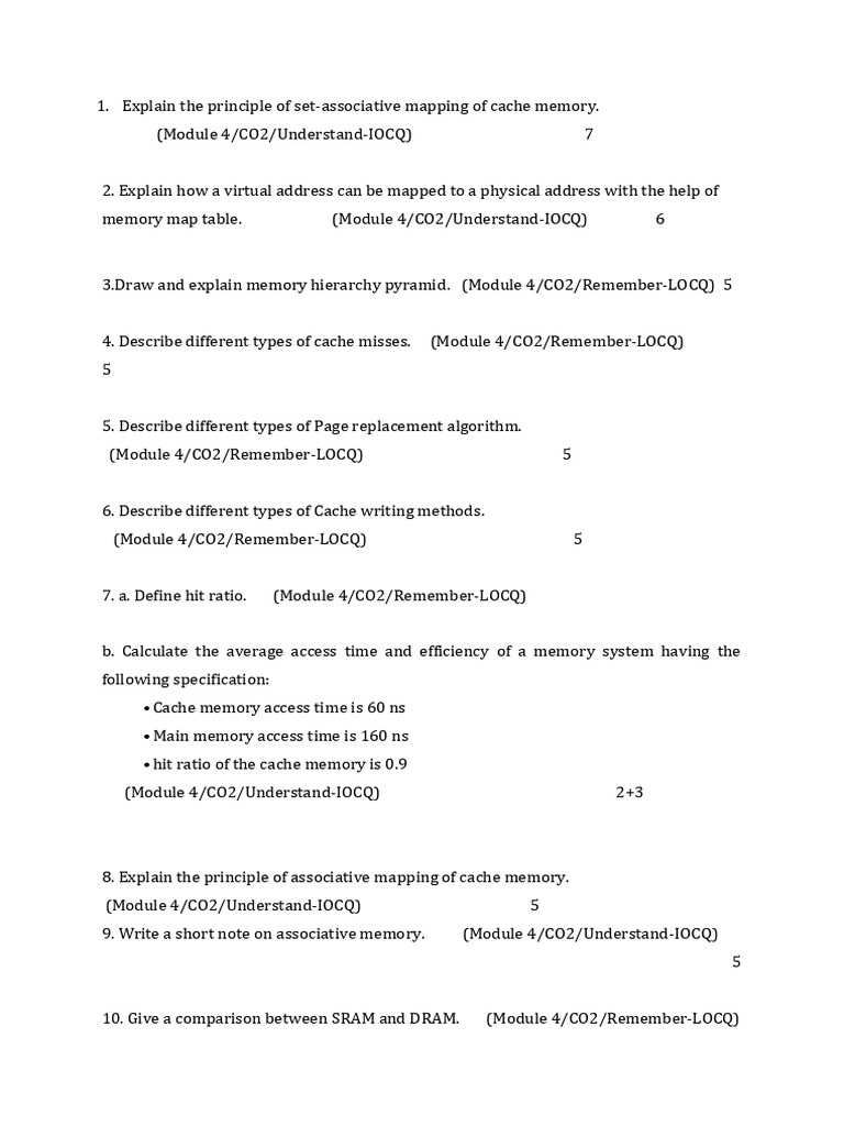 Module 4 Model Question | PDF | Cpu Cache | Random Access Memory