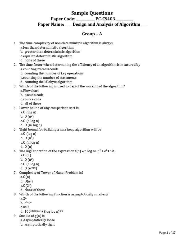 Sample Questions DAA PC-CS403 | PDF | Computational Complexity Theory ...