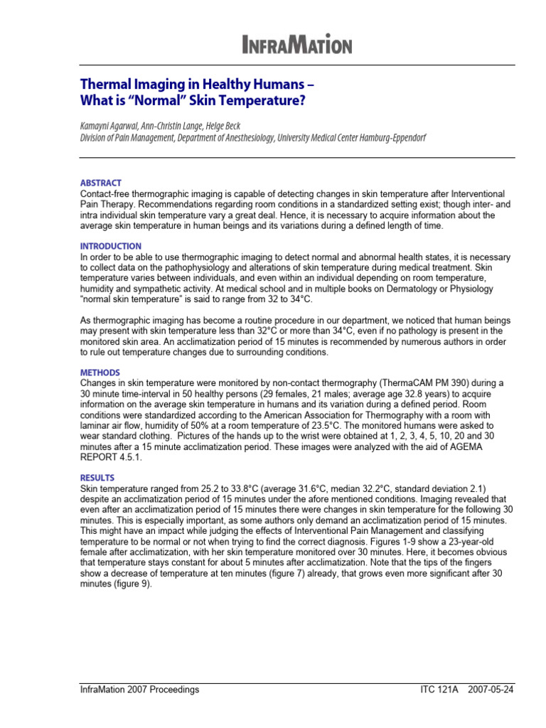Thermal Imaging in Healthy Humans - What Is "Normal" Skin Temperature? | PDF | Thermography ...