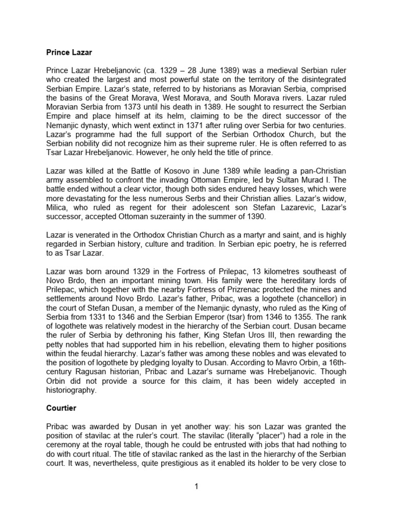 Prince Lazar | Download Free PDF | Serbia