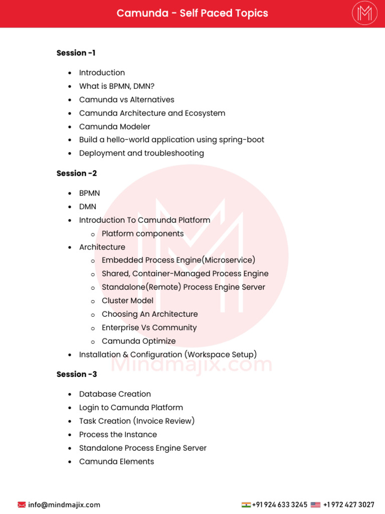 Camunda Self Paced Videos Course Content | PDF | Databases | Java (Programming Language)