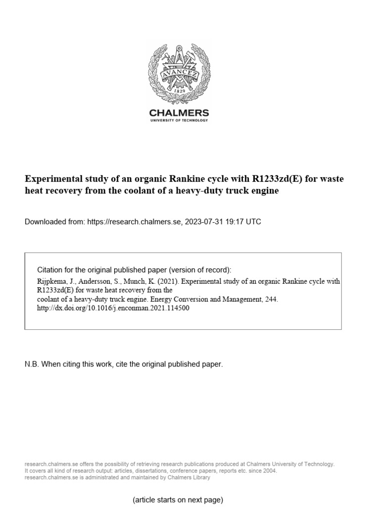 ORC Truck With R1233zd | PDF | Pump | Heat Exchanger