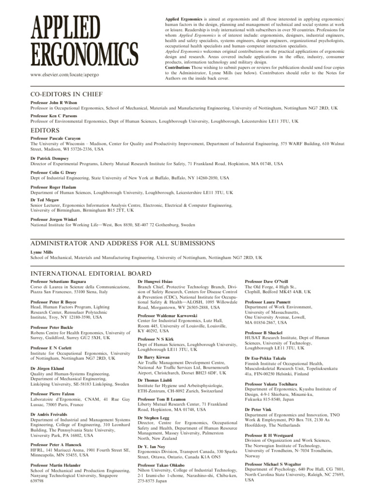 Applied Ergonomics Journal Overview | PDF | Human Factors And ...