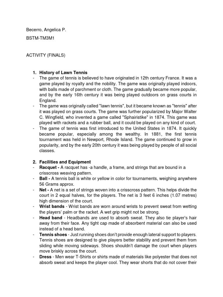 Lawn Tennis. Activity (Finals) | PDF | Clothing