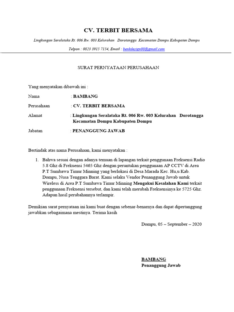 Surat Pernyataan CV | PDF