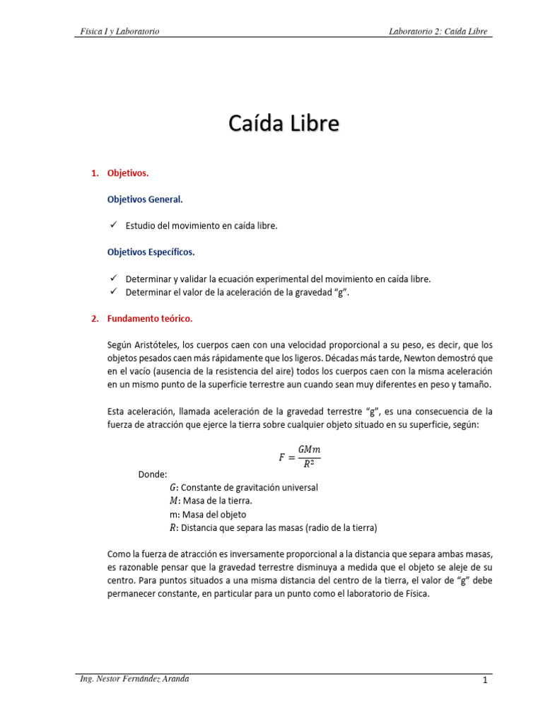 002 - Guia de Lab Caida Libre | PDF | Gravedad | Fuerza