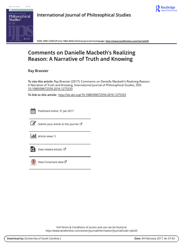 Comments on Macbeth's Realizing Reason | PDF | Concept | Immanuel Kant
