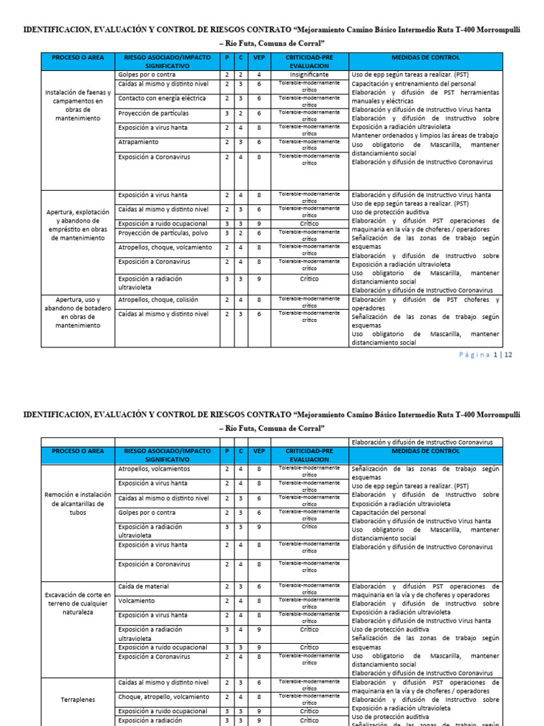 Matriz de Riesgos Carta Gantt | Descargar gratis PDF | Radiación | ruido