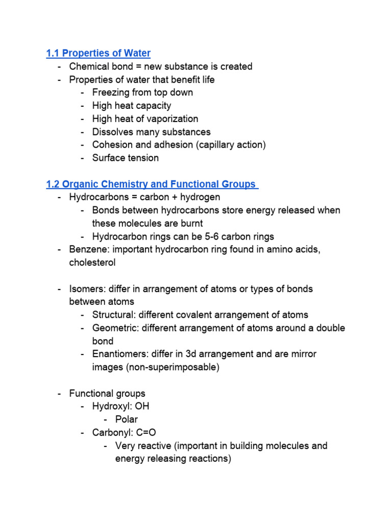 AP Biology Review - Unit 1 | PDF | Glucose | Proteins
