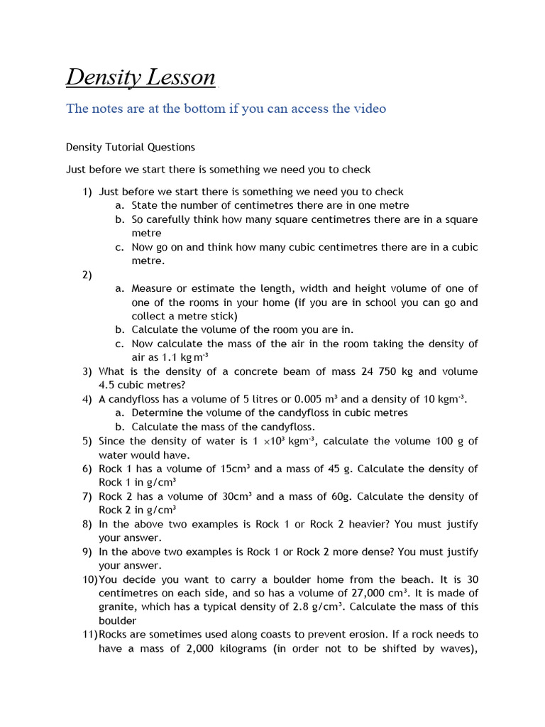 Density Lesson | PDF | Density | Volume