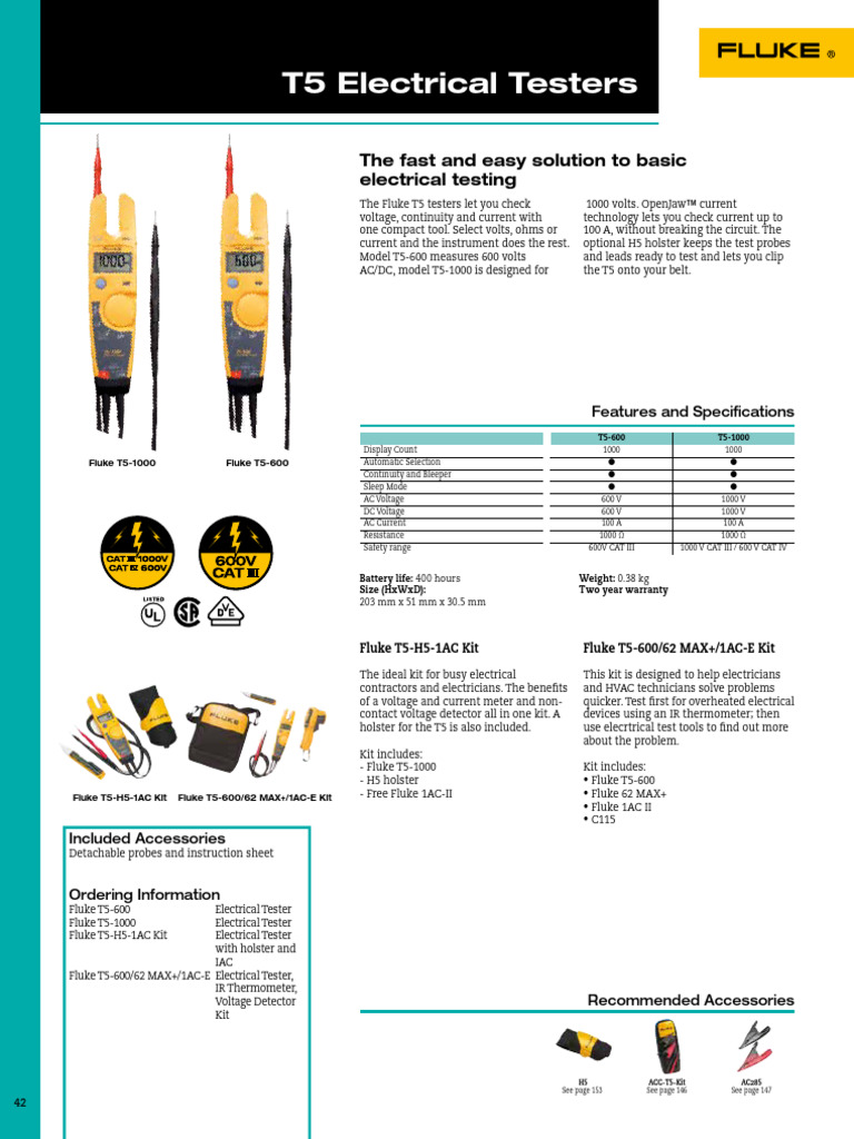 Fluke T5-1000 Quick Reference Guide (En) | Download Free PDF | Voltage | Materials Science