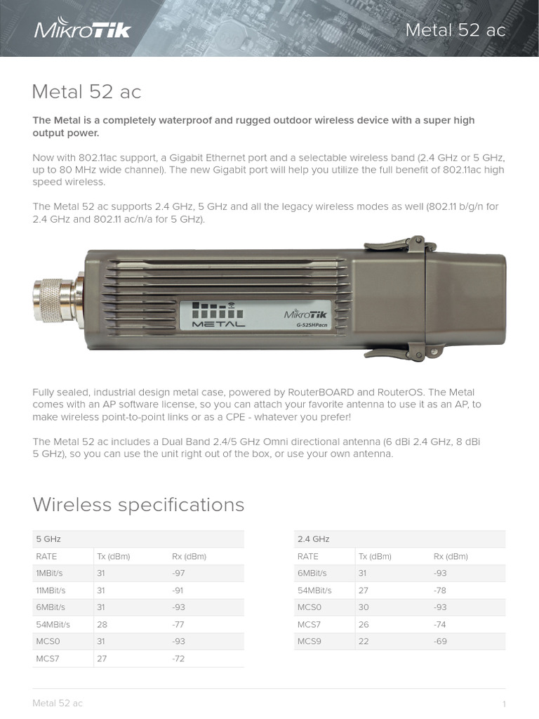 Metal 52 ac: Rugged Dual-Band Device | PDF | Ieee 802.11 | Hertz