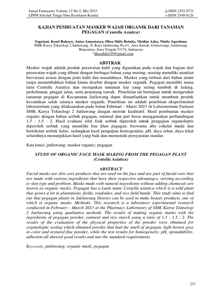 15 Farmasetis Vol 12 No 2 2023, 237-244 (Supriani) | PDF