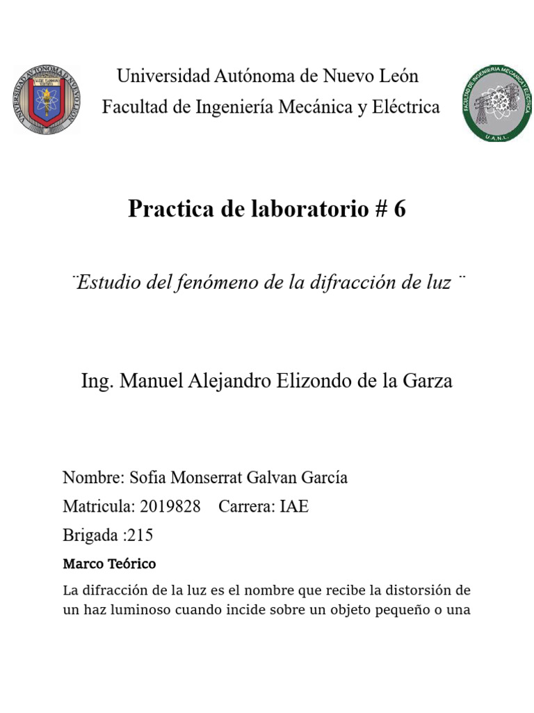 Practica 6 Fisica 4 | PDF | Difracción | Ligero