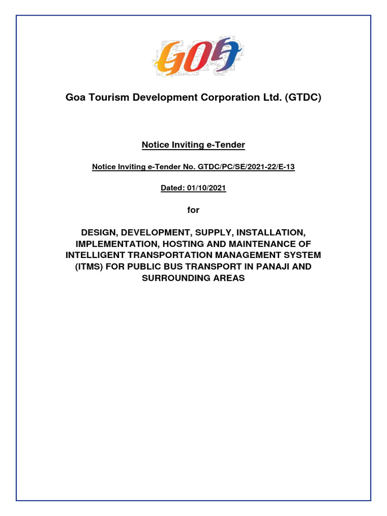 ITMS e-Tender for Panaji Bus Transport | PDF | Request For Proposal ...