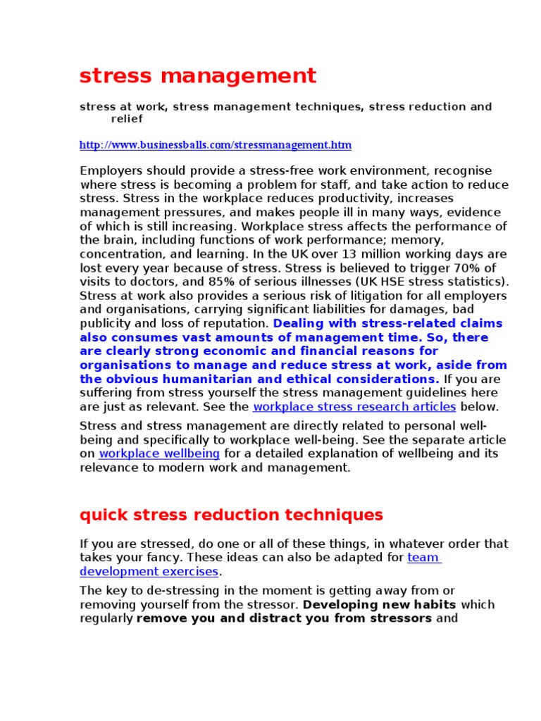 Stress Management: Quick Stress Reduction Techniques | PDF | Stress ...