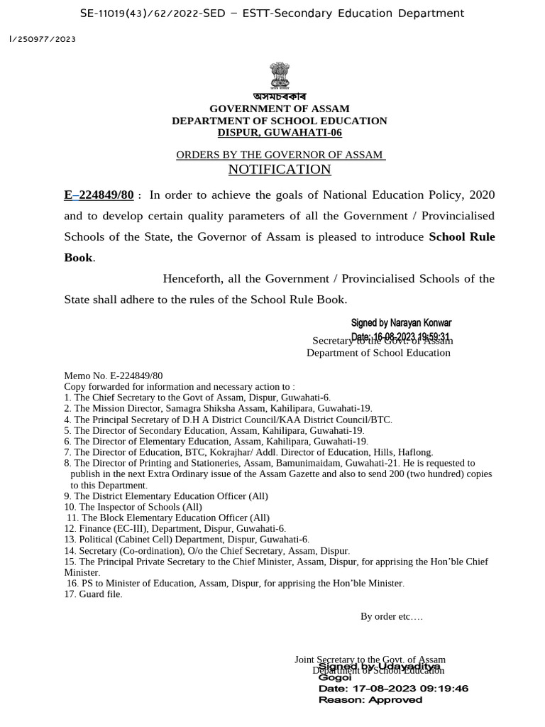 School Rule Book - Notification | Download Free PDF | Government Of ...