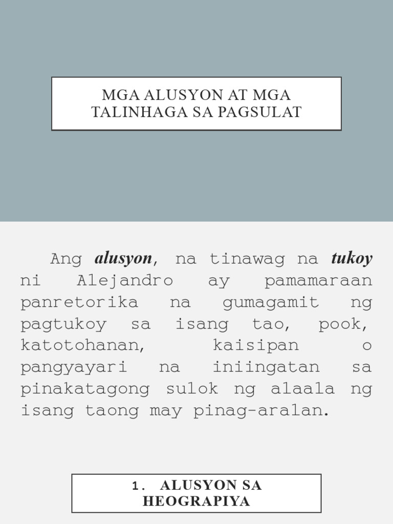 Mga Alusyon at Mga Talinhaga Sa Pagsulat | PDF