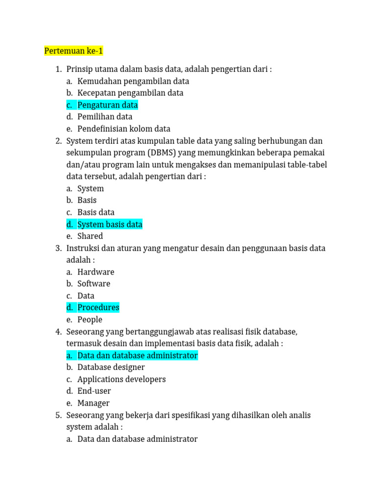 Soal Latihan Konsep Basis Data | PDF | Komputer