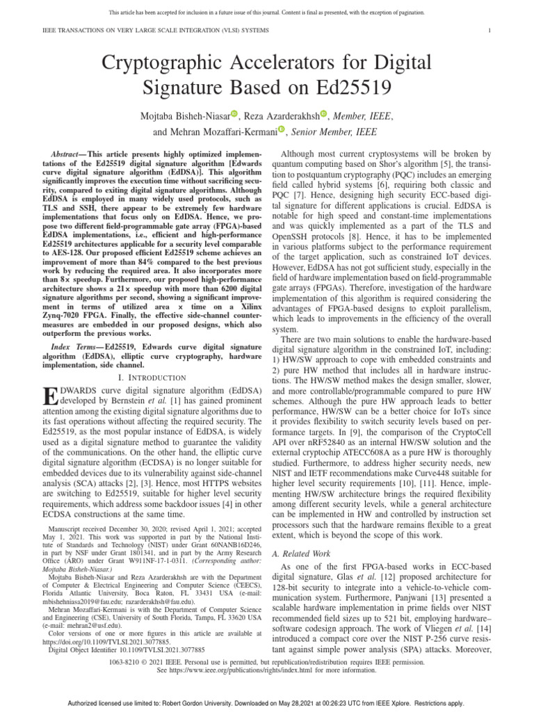 Cryptographic Acceleators For Digital Signature Based On Ed25519 | PDF | Field Programmable Gate ...