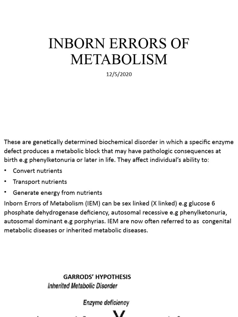 Inborn Errors of Metabolism Student Lecture | PDF | Metabolism ...