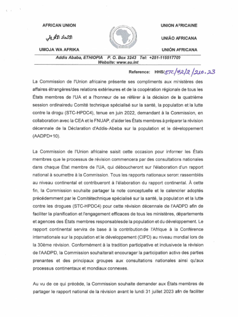 Note Verbale Commission Union Africaine NV-Fr-STC-HPDC4 | PDF