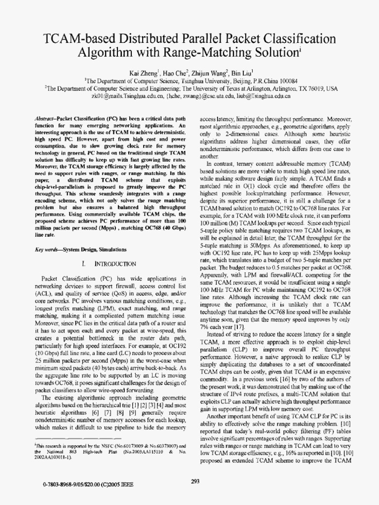 Tcambased Distributed Parallel Packet Classification Algorithm W Pdf