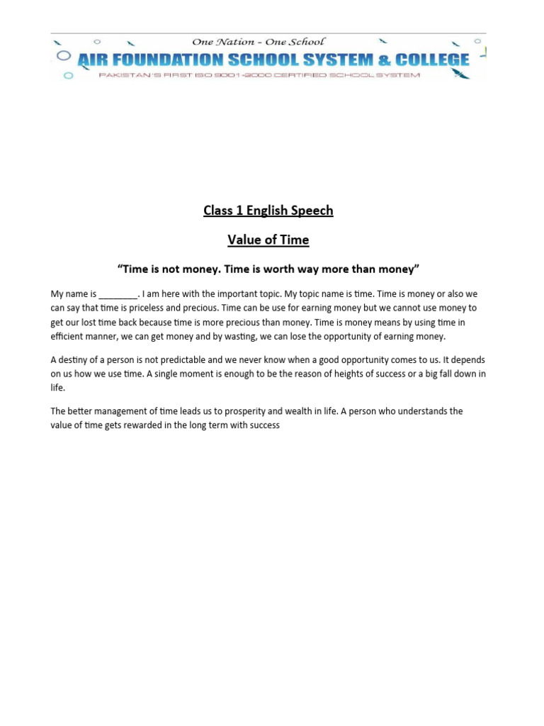 Class 1 English Speech-1 | PDF