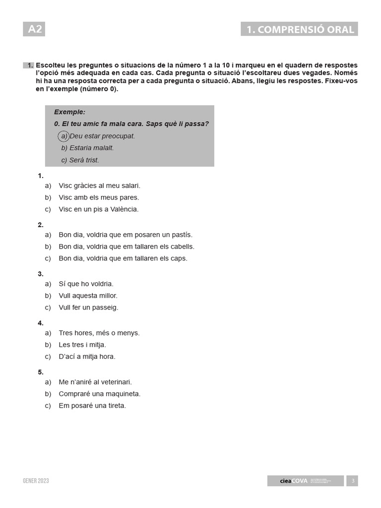 Prova Model Cieacova A2 Valencià | PDF