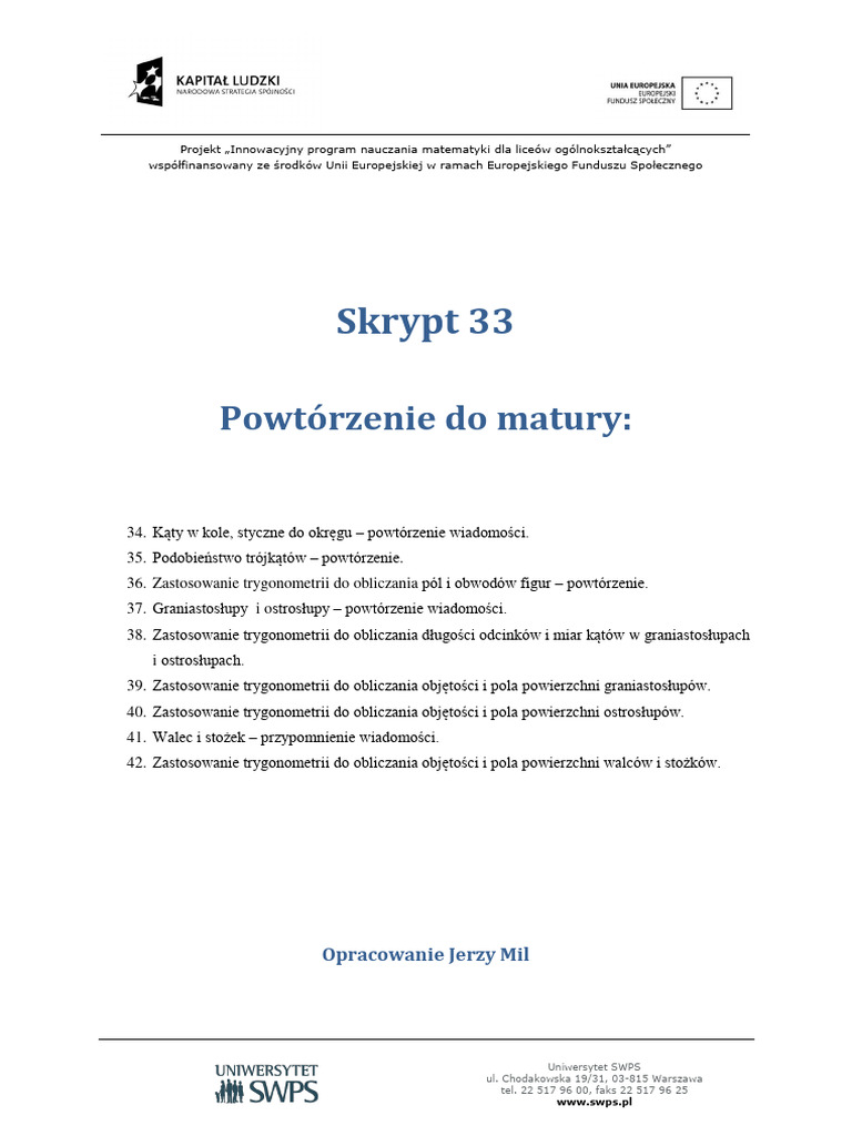 Skrypt 33 Powtórzenie Do Matury - Stereometria | PDF