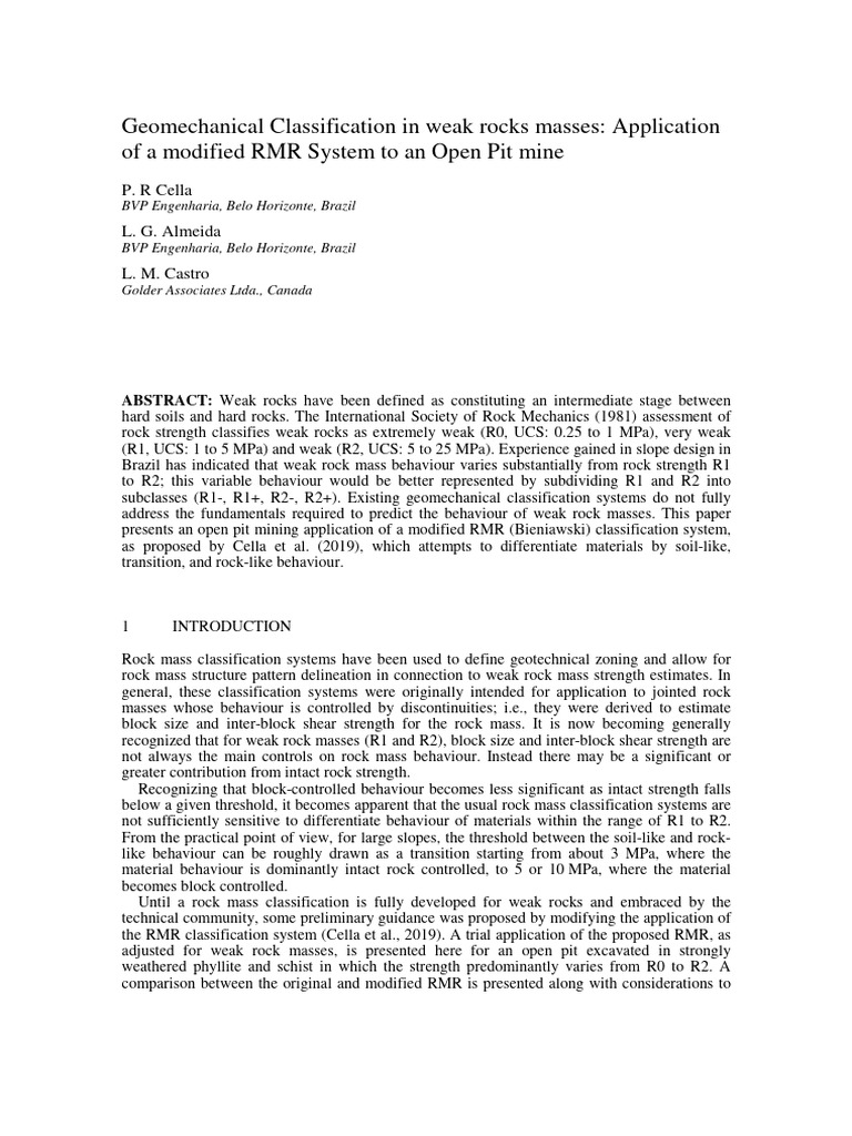 Classification Weak rocks-RMR Adjustments - Application of A Modified RMR System To An Open Pit ...